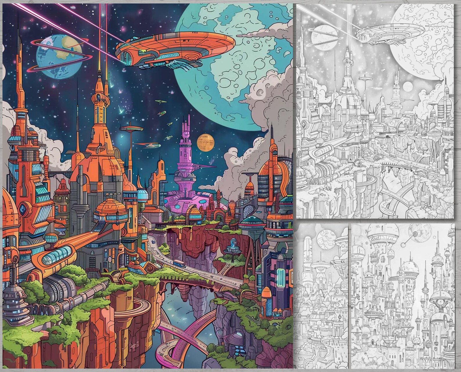 Futuristic City Spaceship Coloring Pages, Space Metropolis and Vehicle ...