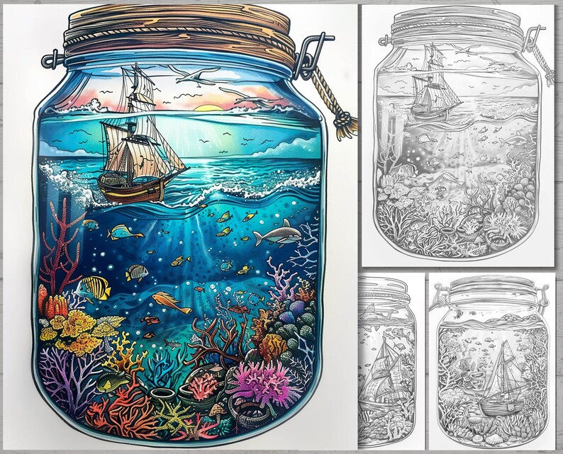 Sea in a Jar Coloring Book: Nautical Marine Life (PDF Download) - Etsy