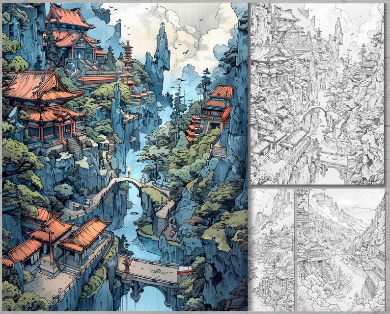 Ancient Chinese City Map Coloring Book: Traditional Town Layout ...
