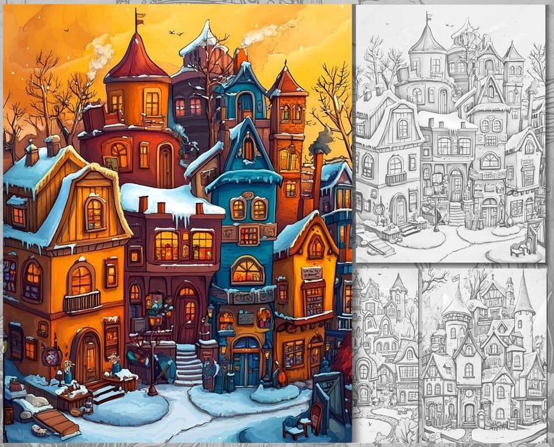Winter Village Coloring Book: 25 Festive Christmas City Pages (PDF) - Etsy