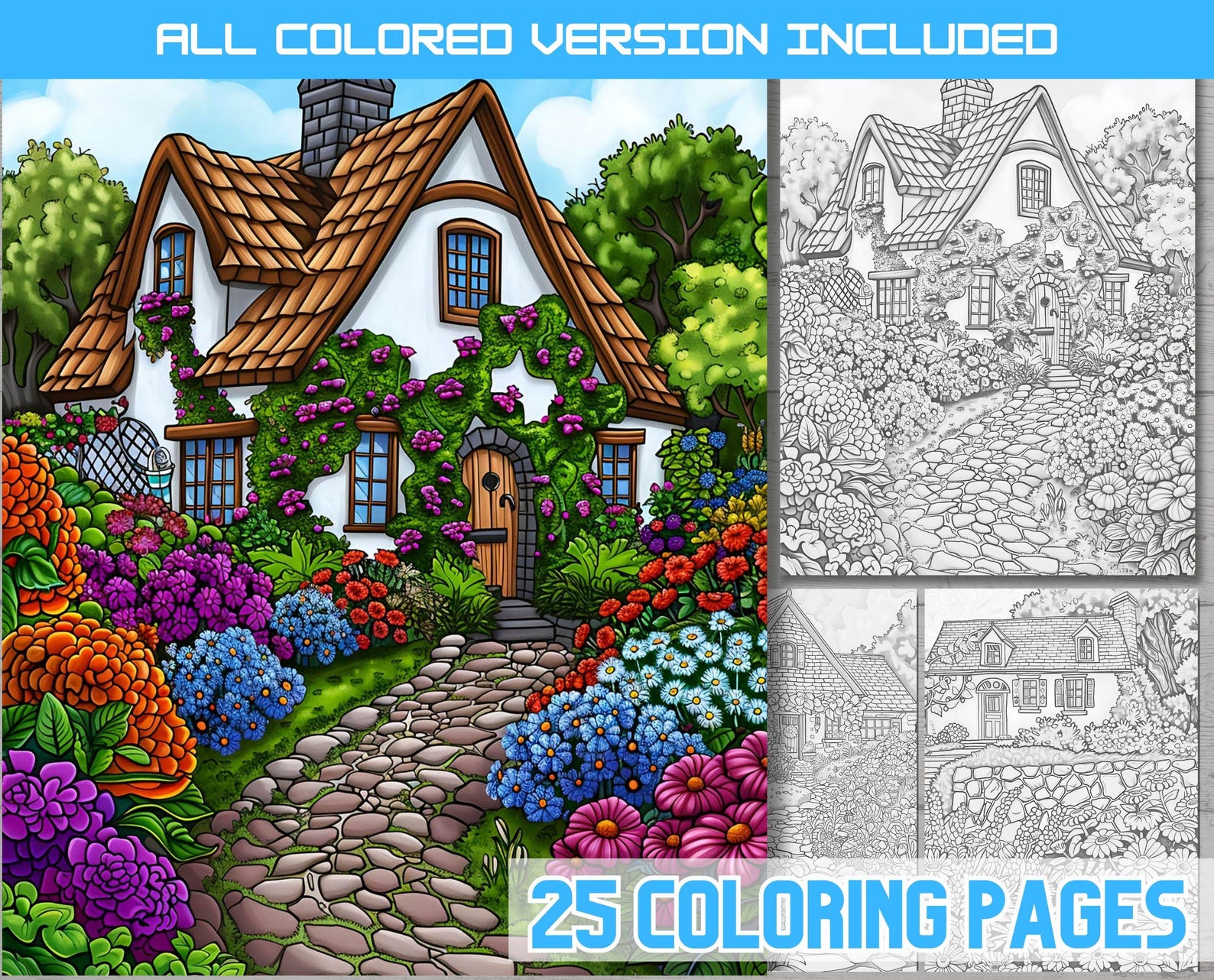 Country House Garden Coloring Book: Floral Scenes, 25 Coloring Page Pdf ...