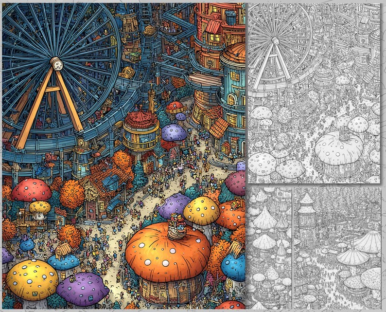 Whimsical Amusement Park Coloring Book: Fantasy Funfair Town (PDF ...