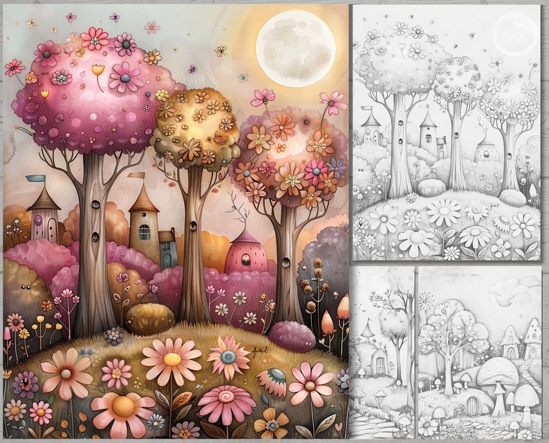 Whimsical Fantasy Village Coloring Book, Enchanted Fairy Tale Houses ...