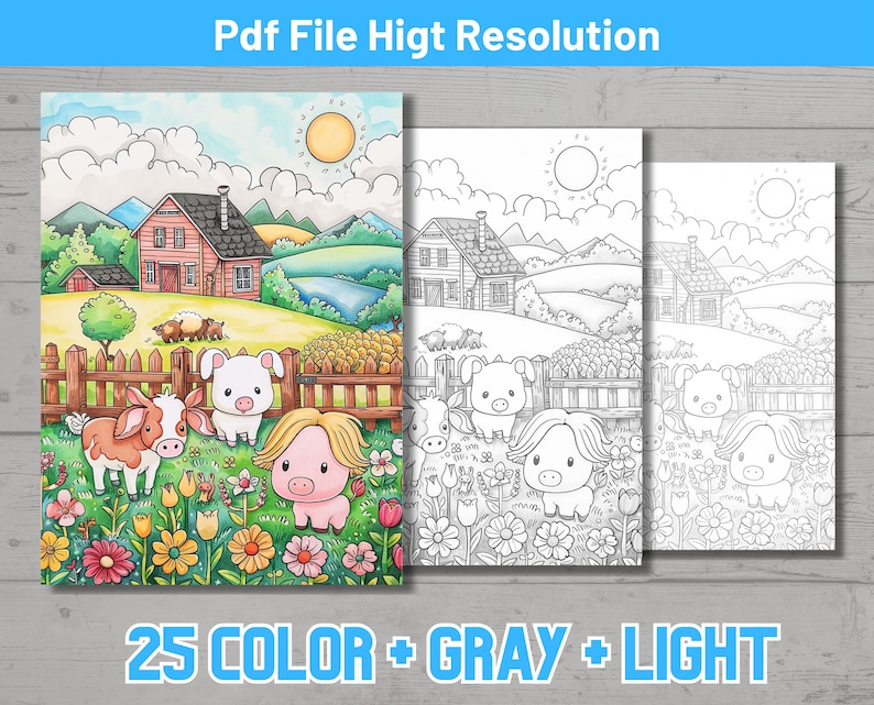 Cute Kawaii Farm Animals Coloring Book, Amusing Kids Adult Kawaii ...