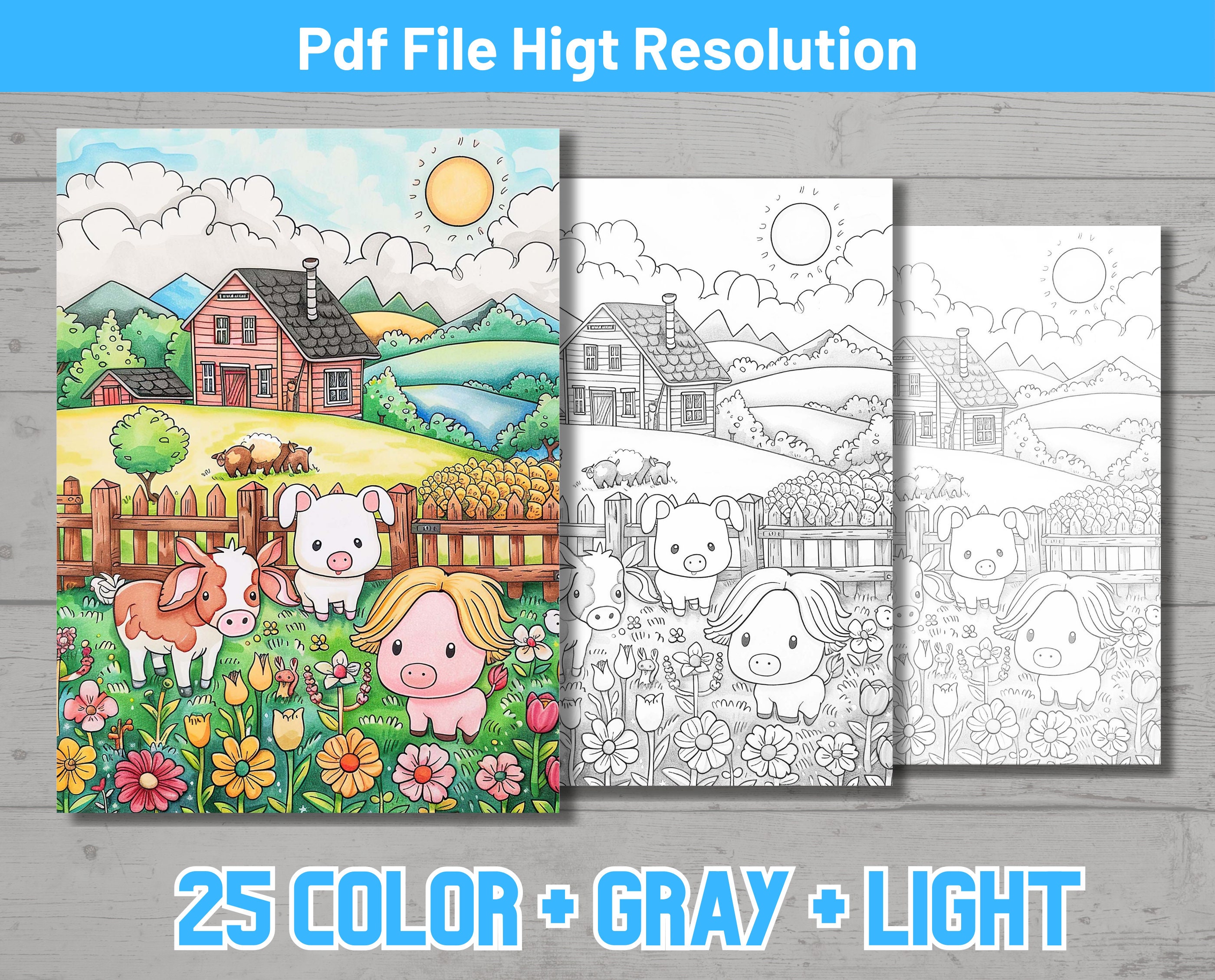 Cute Kawaii Farm Animals Coloring Book, Amusing Kids Adult Kawaii ...