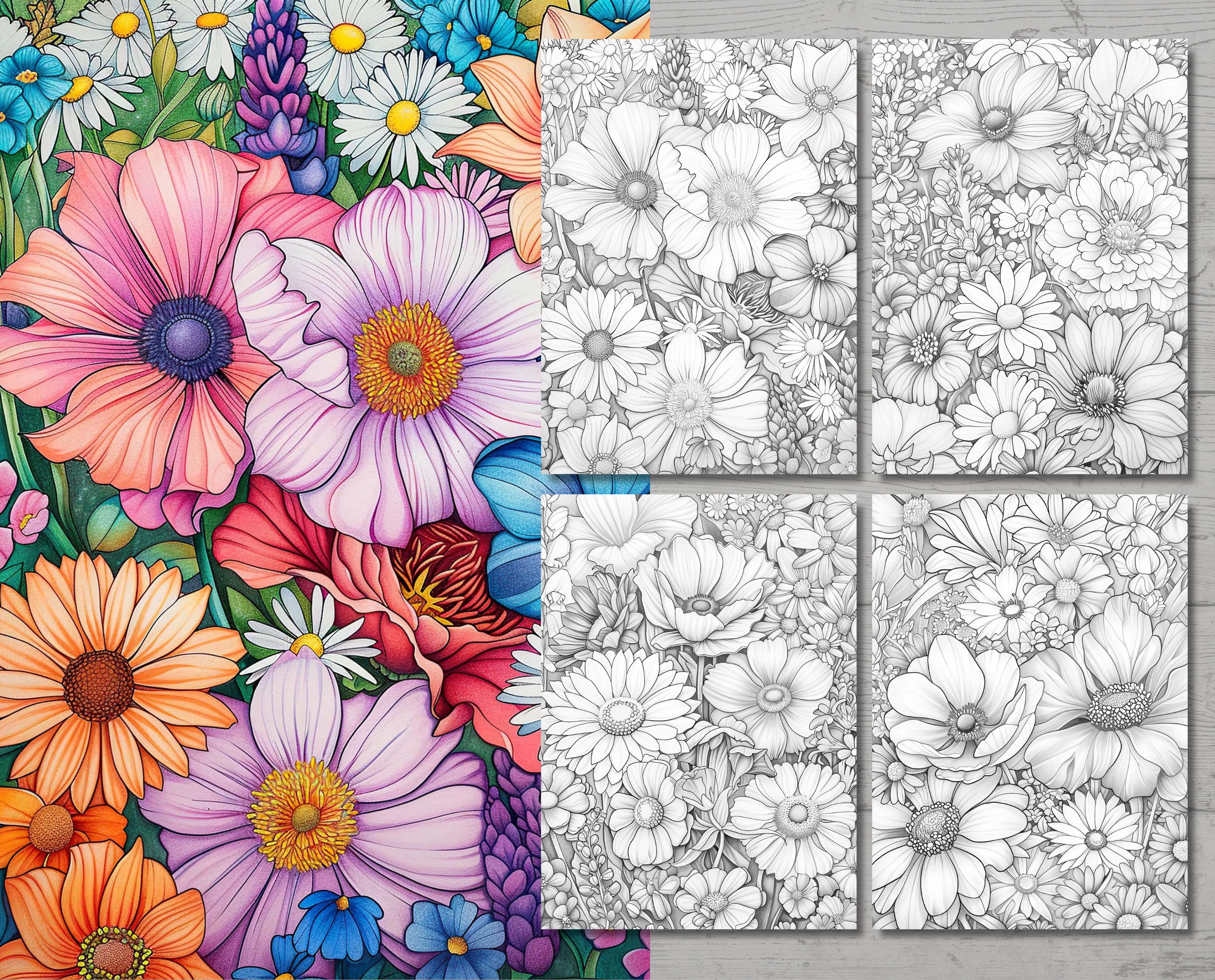 Full Color Flowers Mandala Coloring Book, Adult and Kids Flower ...