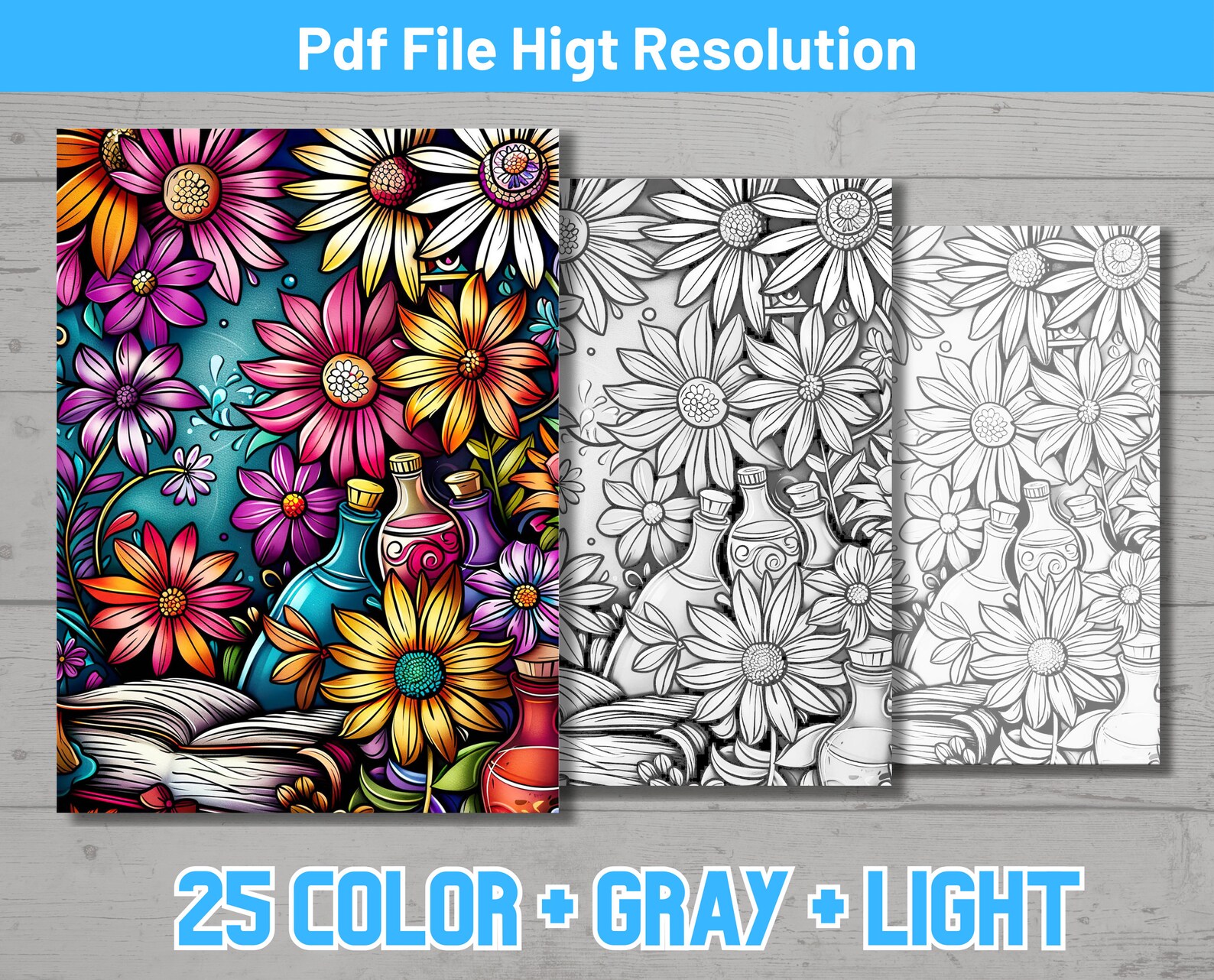Floral Magic Potions Coloring Pages: Adult & Kids Fantasy (digital ...