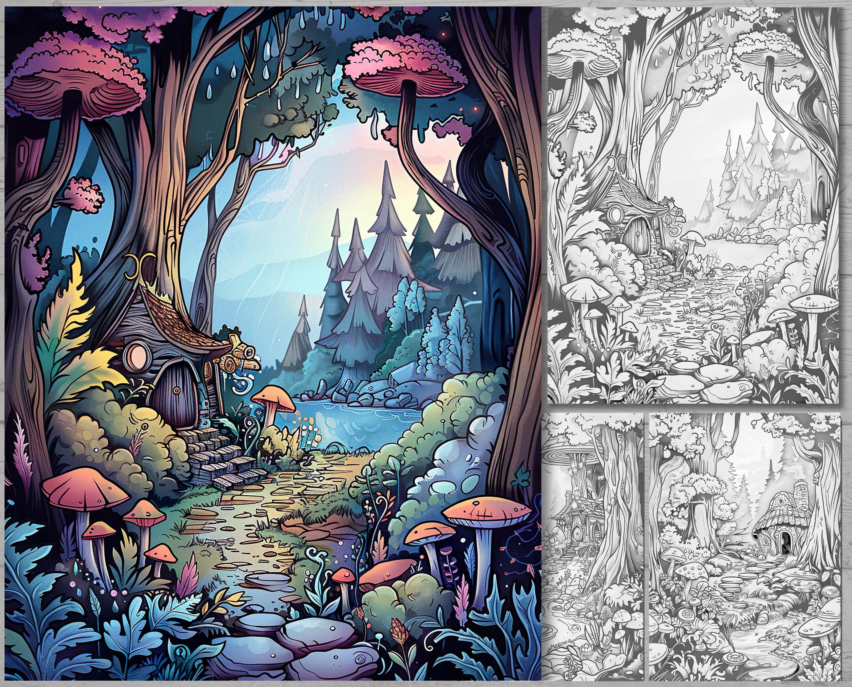 Enchanted Forest Coloring Pages: Mystical Woodland, Fairy Fantasyland ...