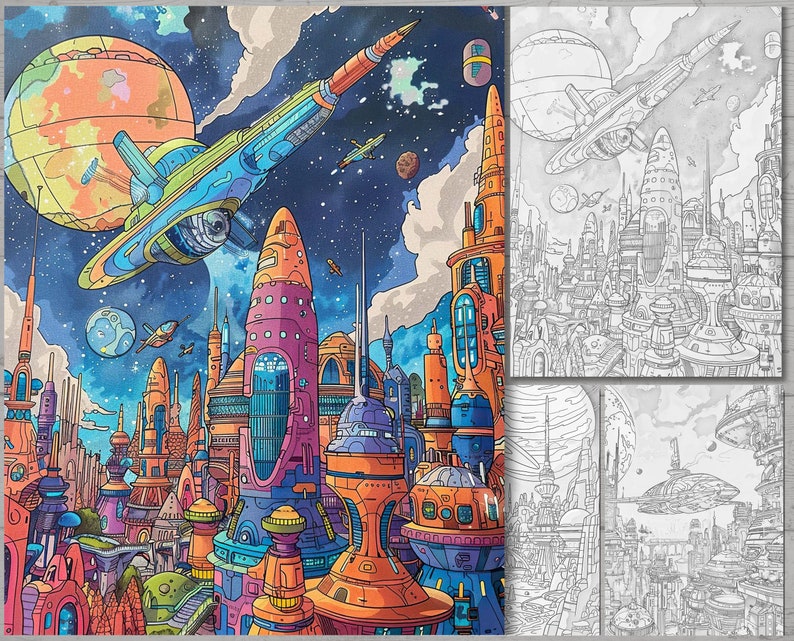 Futuristic City Coloring Pages: Space Metropolis Artwork (PDF Download ...