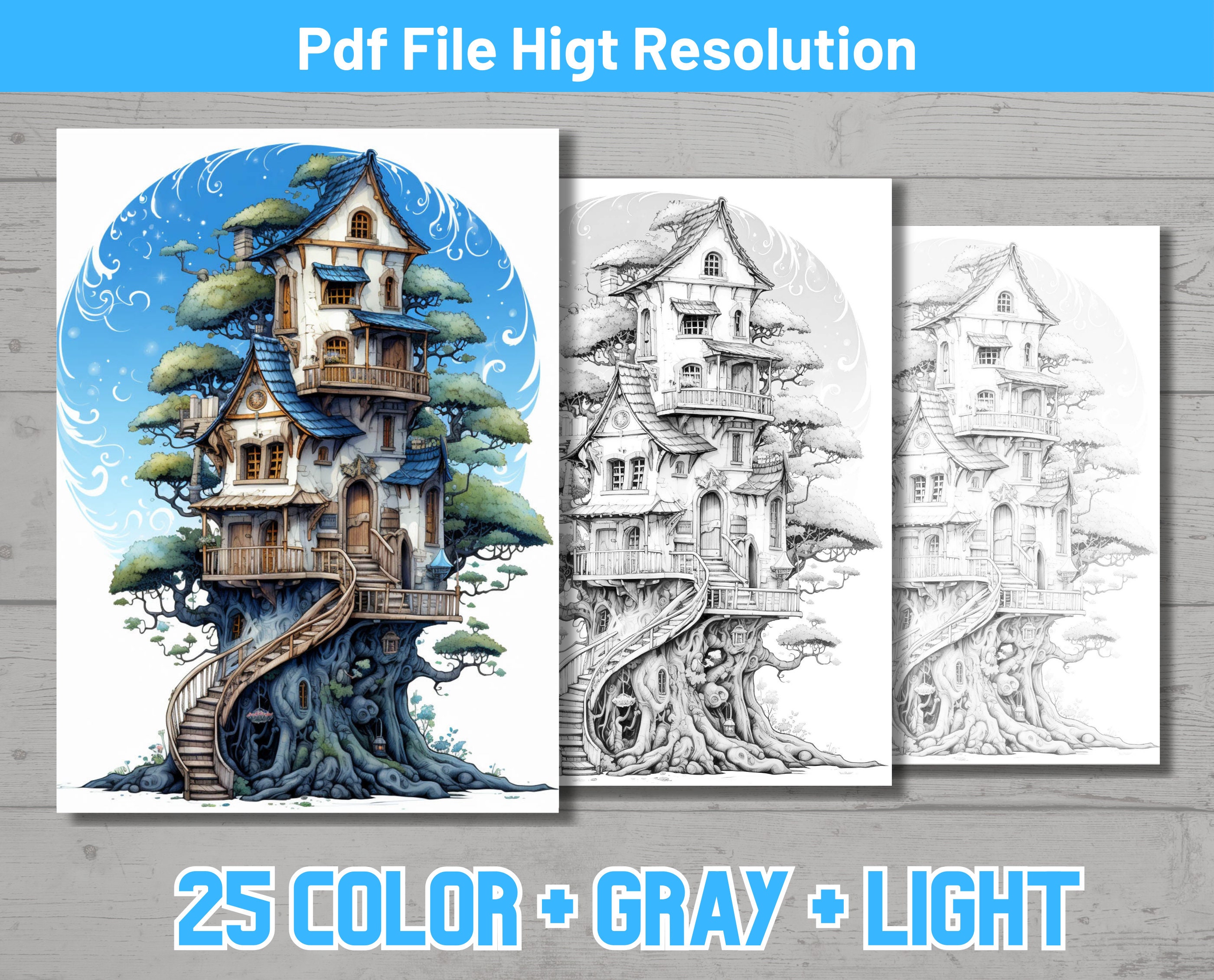 Treehouse Coloring Book: Kids & Adults, Woodland Forts (digital ...