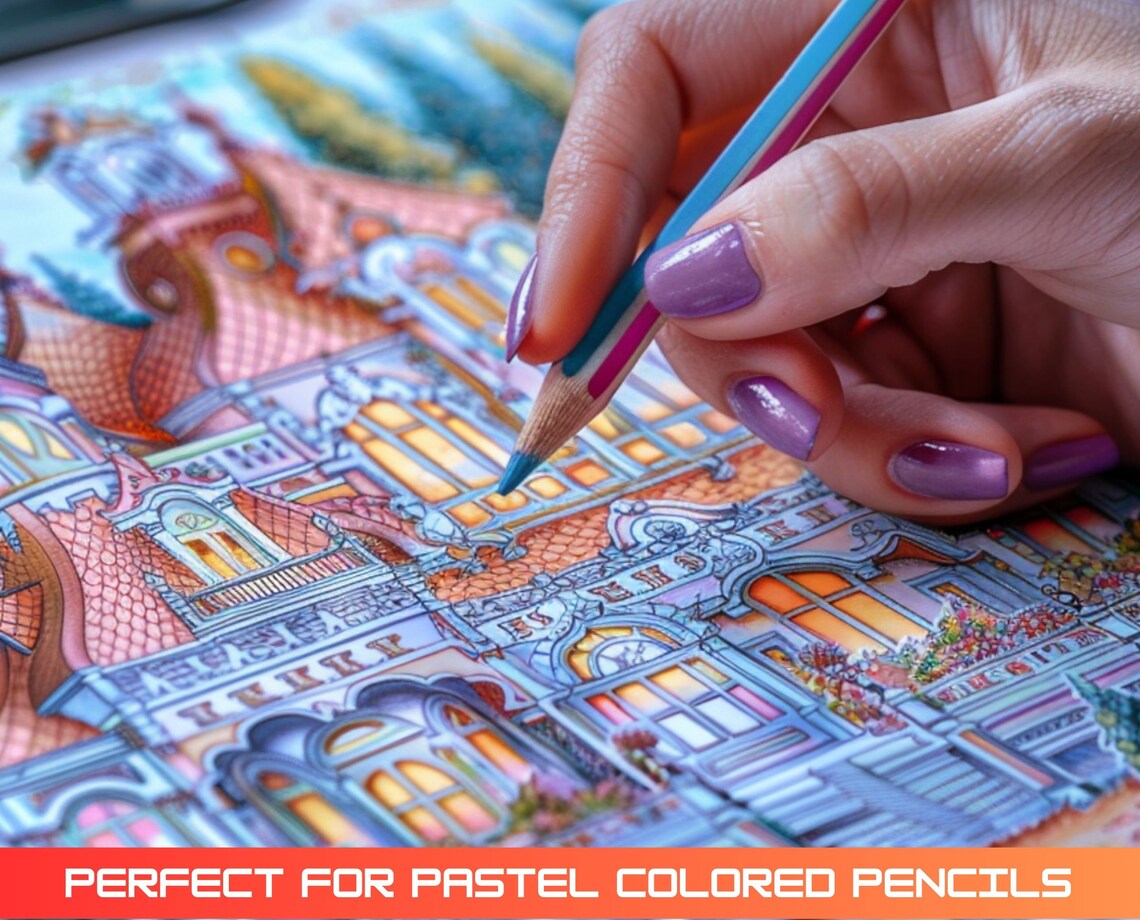 Medieval City & Castle Coloring Book: 25 Fantasy Landscape Pages ...