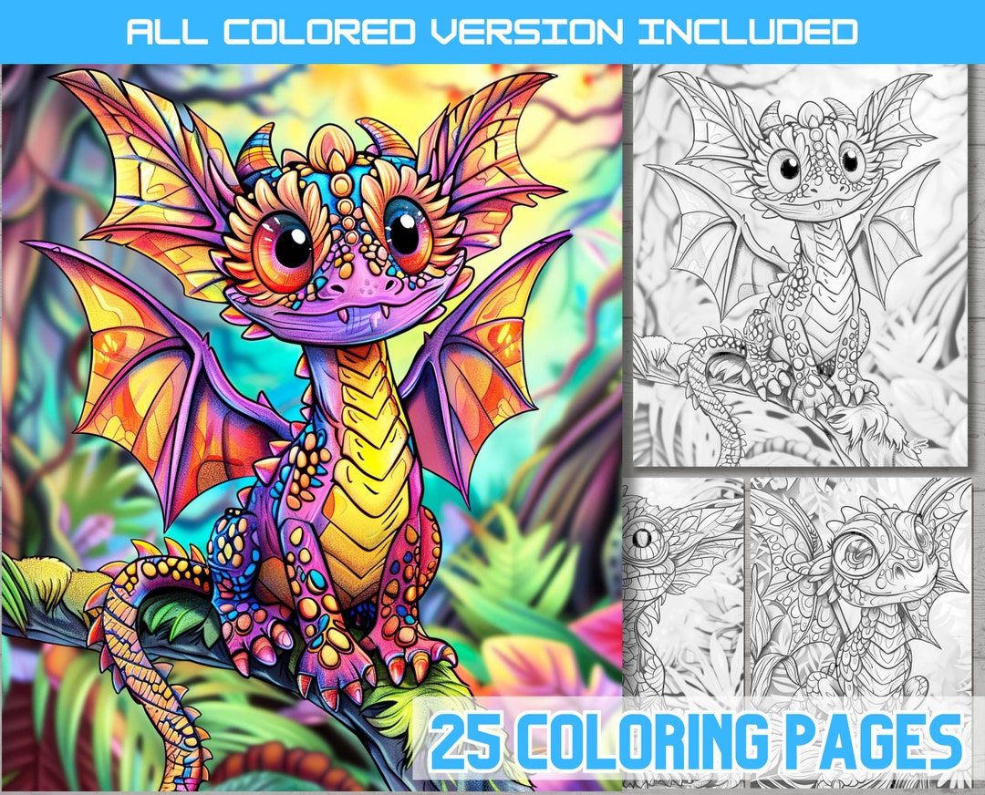 Fantasy Baby Dragons Coloring Pages, Tiny Dragon Coloring Book ...