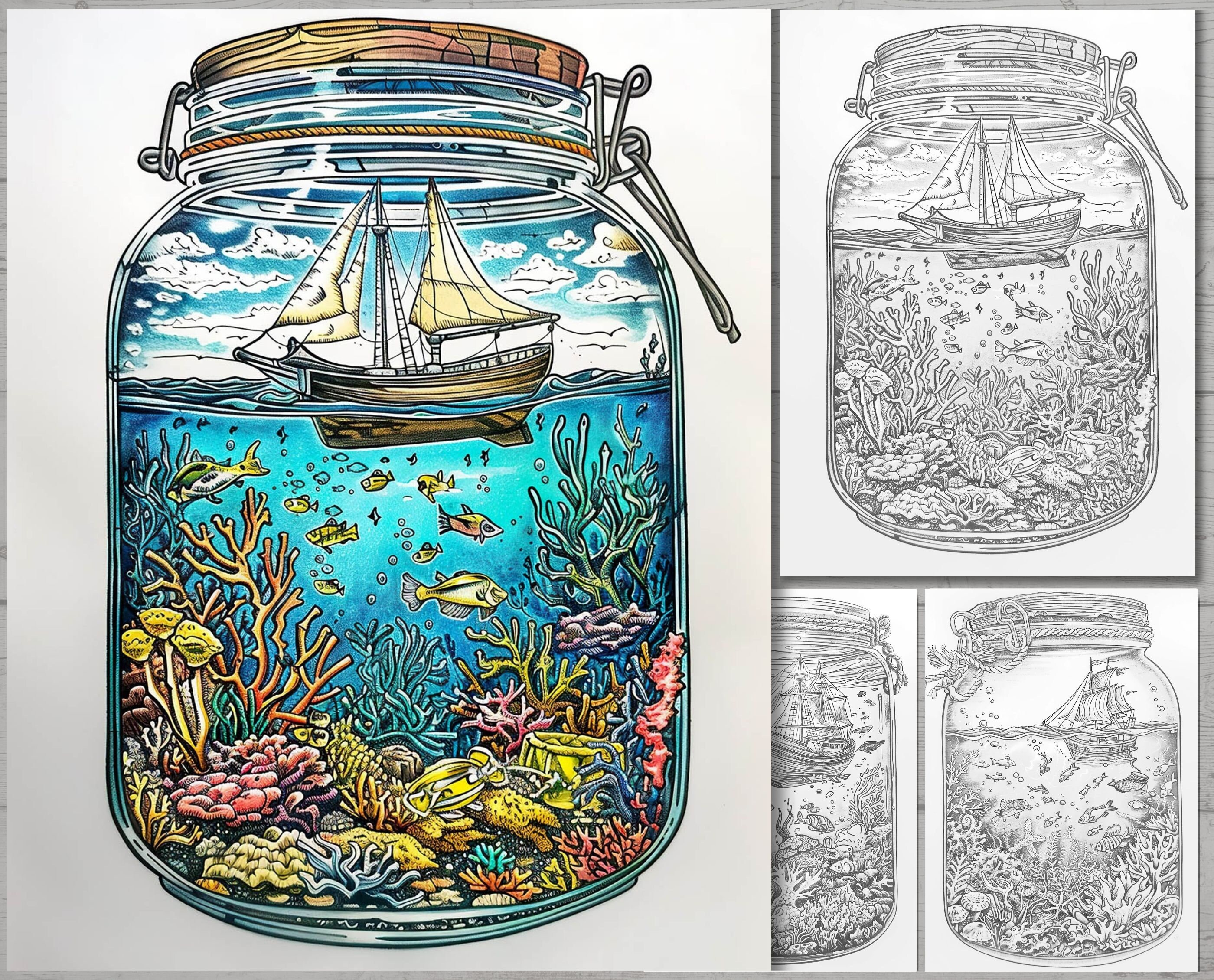 Sea in a Jar Coloring Book: Nautical Marine Life (PDF Download) - Etsy