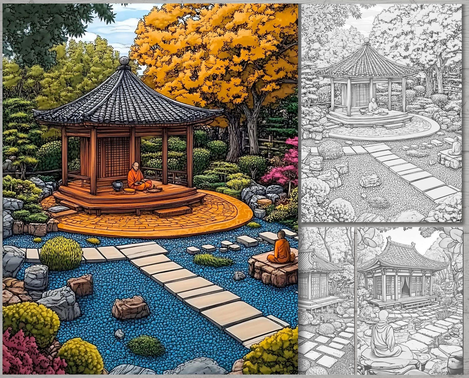 Zen Garden Coloring Book: Japanese Temple Art (printable PDF) - Etsy