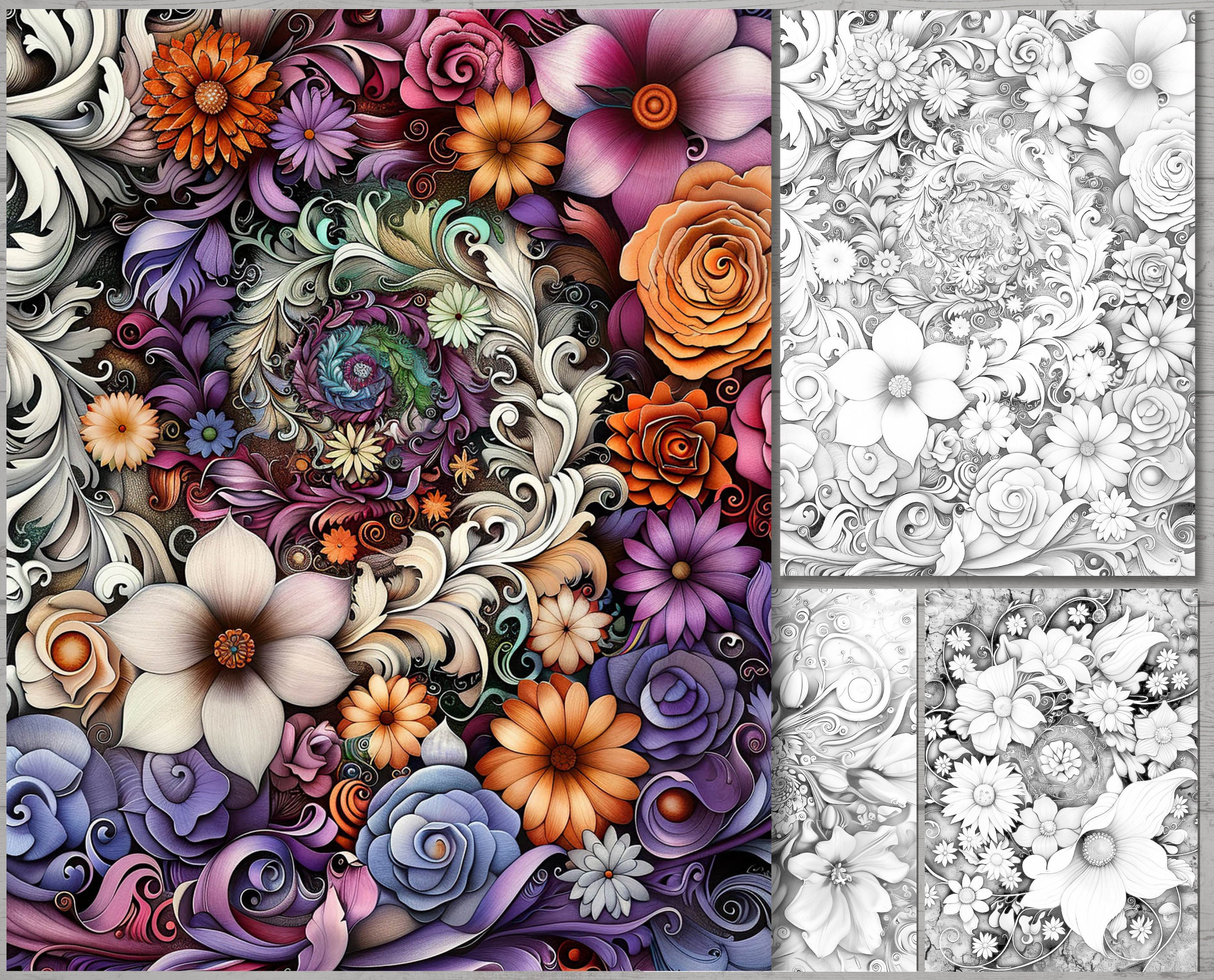 Spirals Flower Mandala Coloring Book, Adult and Kids Flower Coloring ...