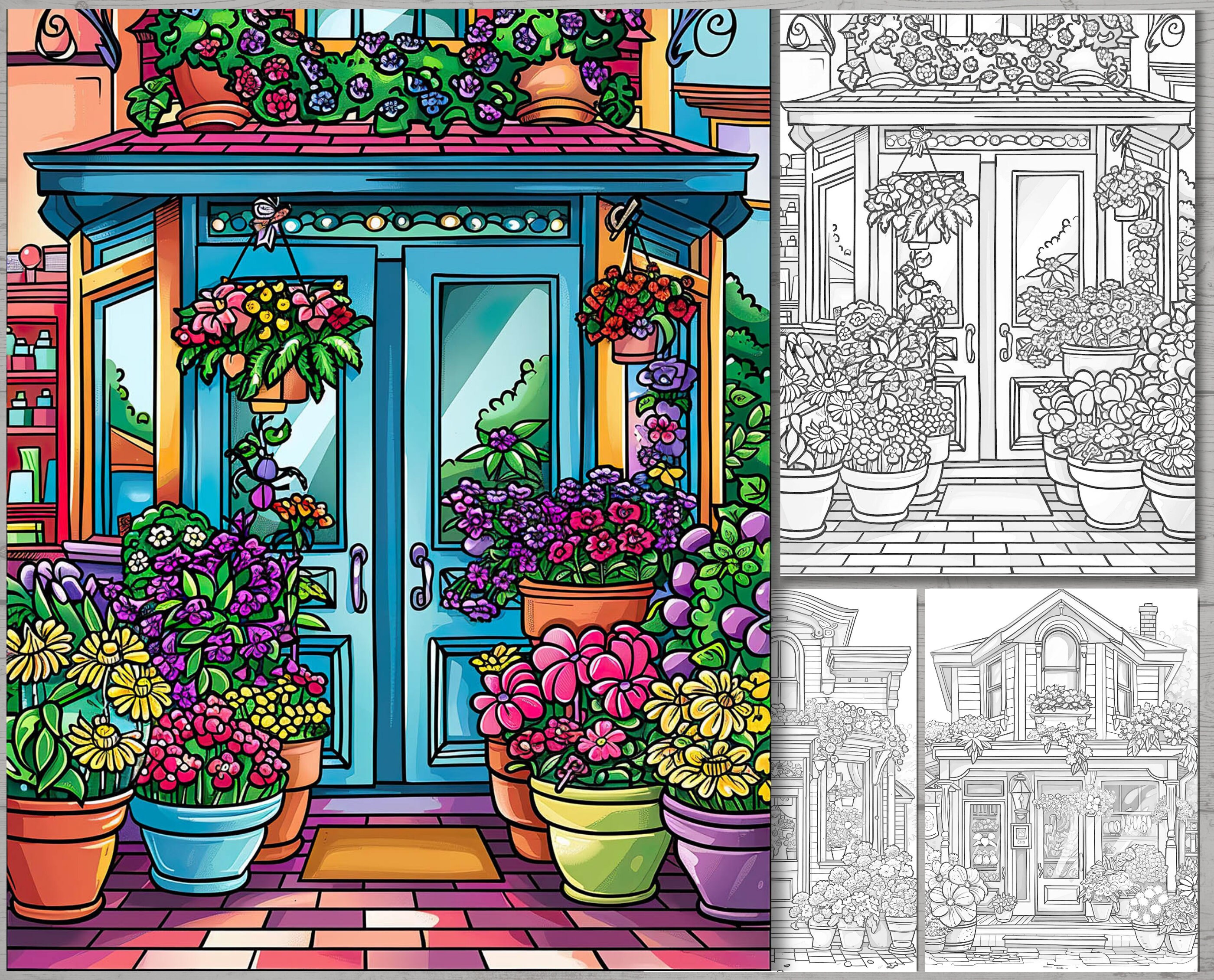 Flower Shop Coloring Pages: Adults & Kids Floral Market (digital ...