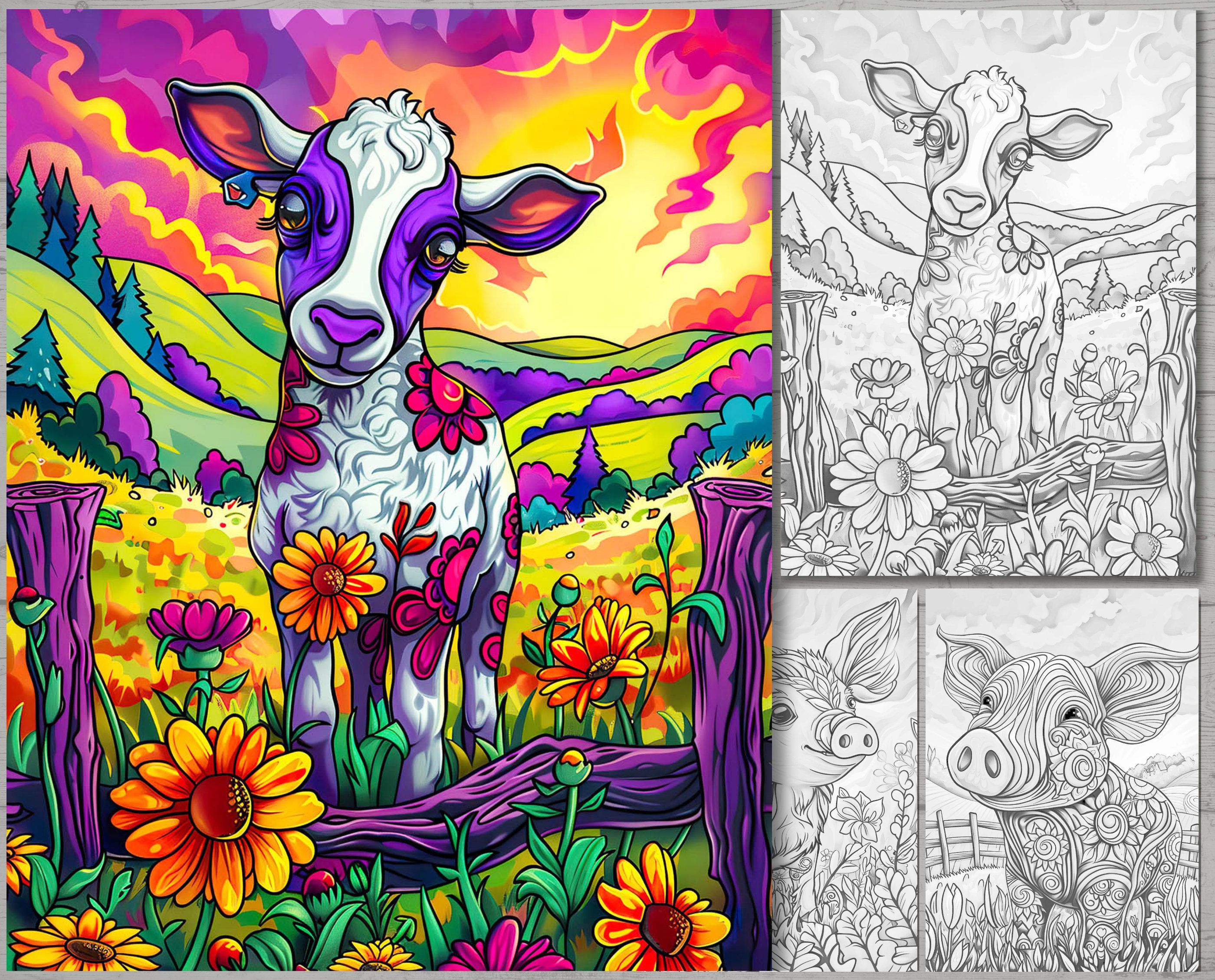 Funny Farm Animals Mandala Coloring Book, Adult and Kids Farm Animal ...