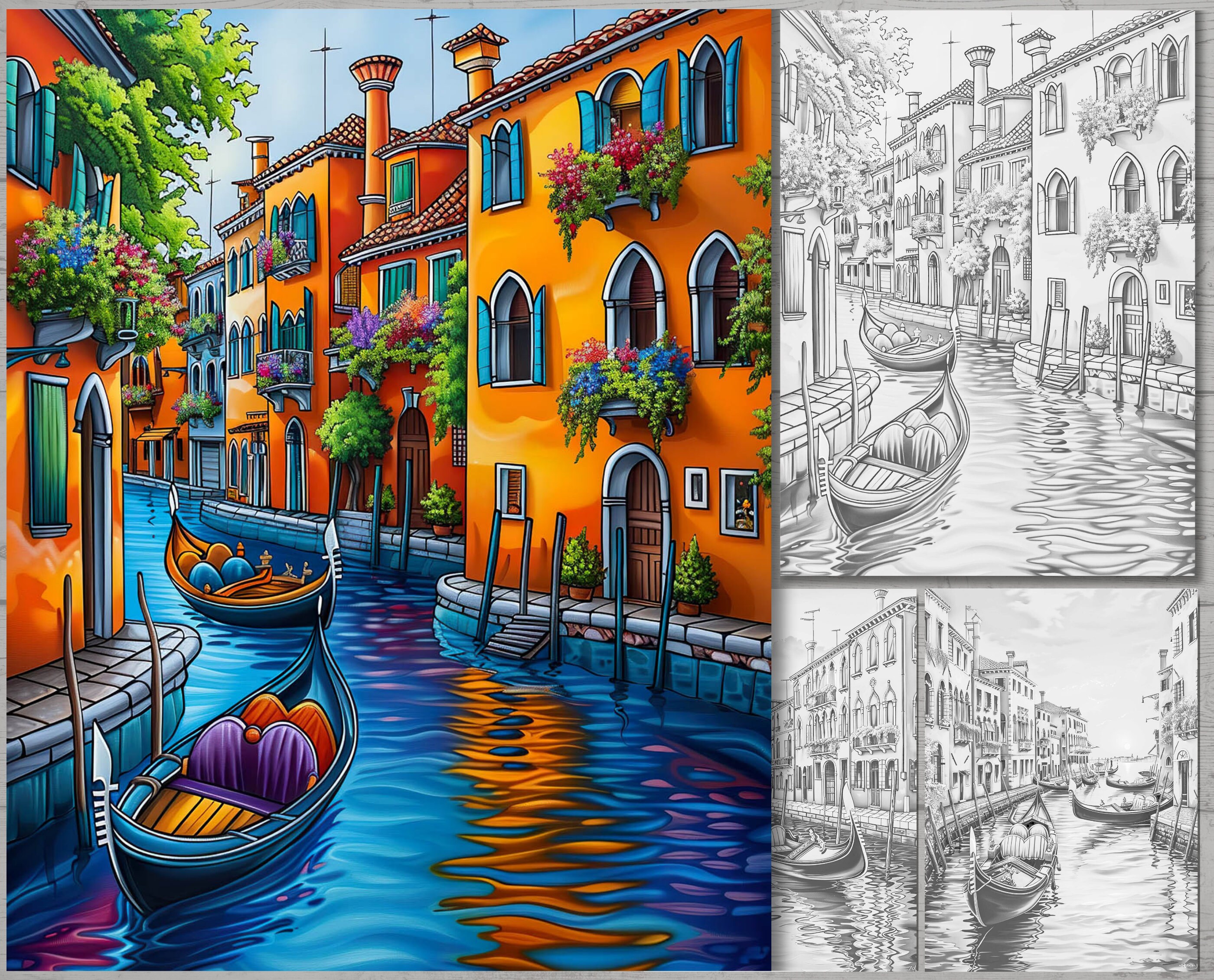 Venice Canals Coloring Book: Gondolas and Bridges (printable PDF) - Etsy