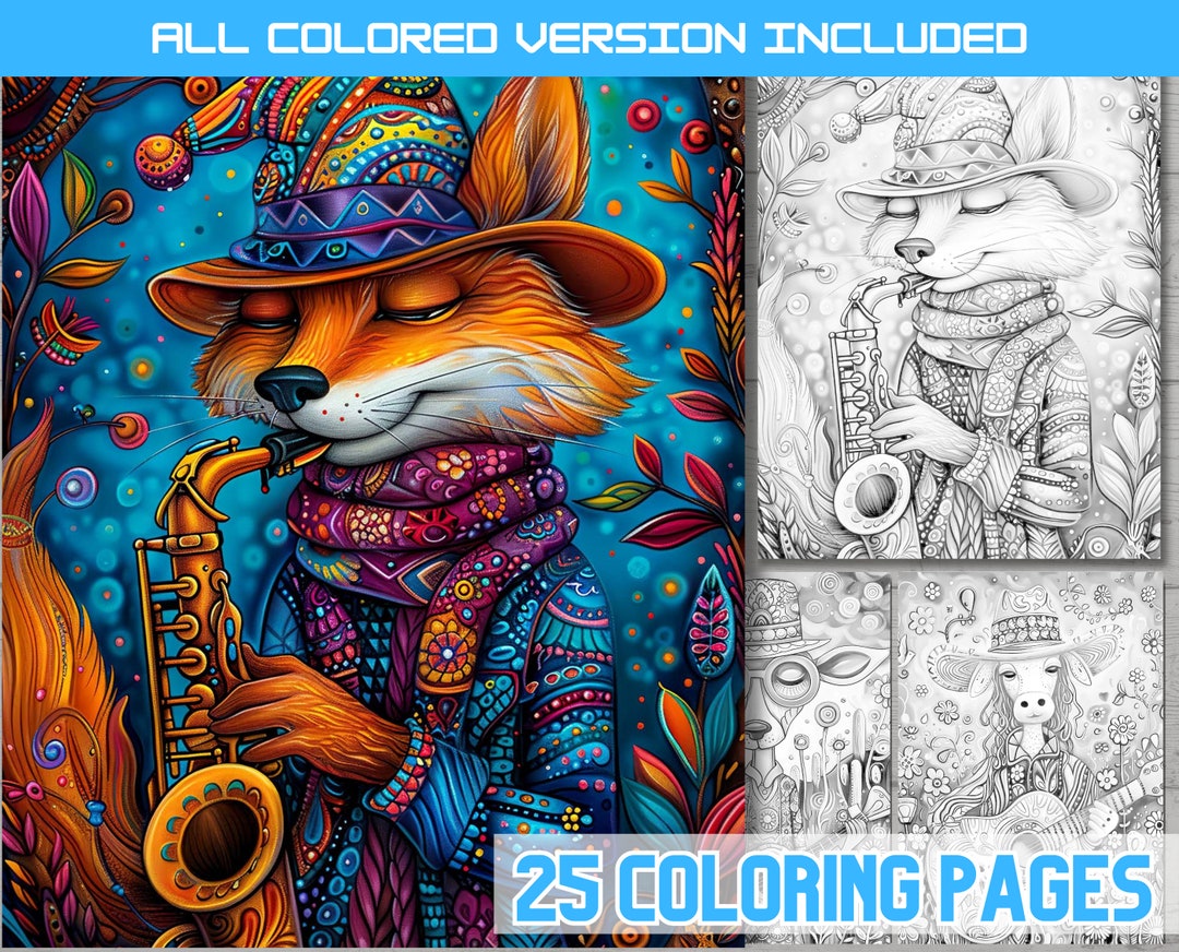 Farm Rock Animals Coloring Book: Musical Art Pages (digital Download ...