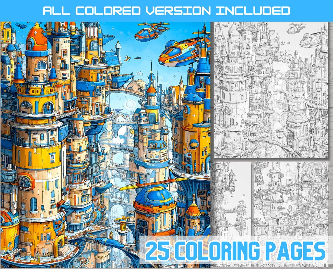 Futuristic City Coloring Pages, Printable Sci-fi Cityscapes, Fantasy ...
