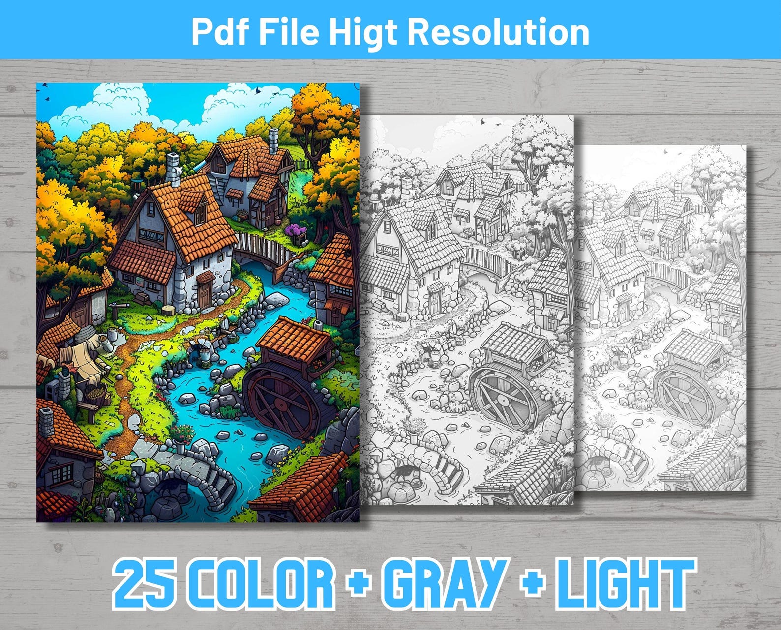 Rural Village Coloring Book: Scenic Cottage Pages (digital Download) - Etsy