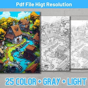 Rural Village Coloring Book: Scenic Cottage Pages (digital Download) - Etsy