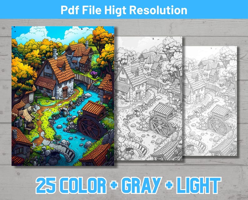 Rural Village Coloring Book: Scenic Cottage Pages (digital Download) - Etsy