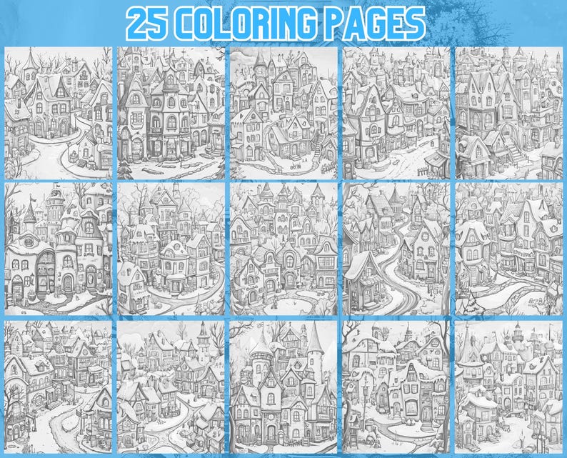 Winter Village Coloring Book: 25 Festive Christmas City Pages (PDF) - Etsy