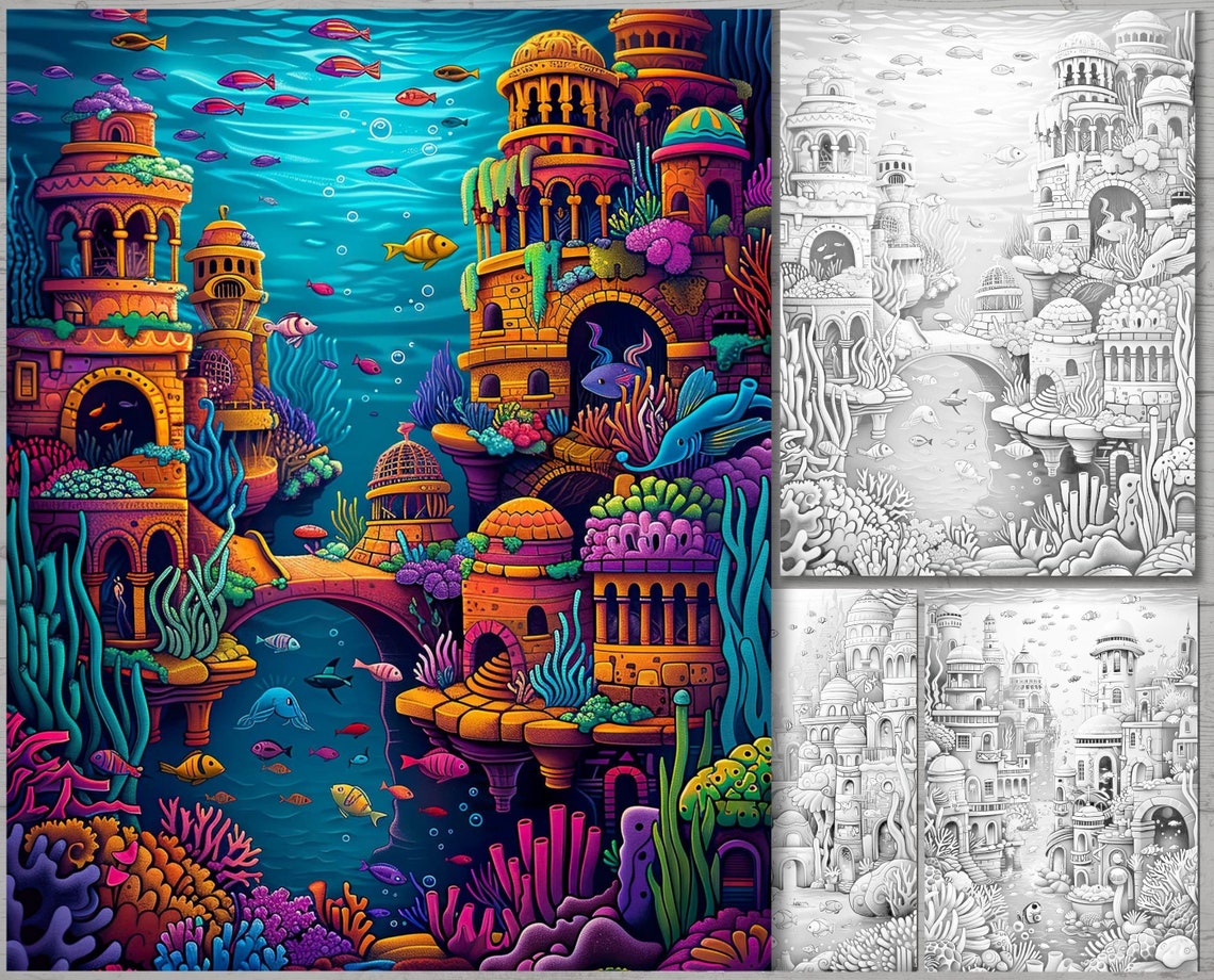 Atlantis Coloring Book: Underwater City, Fish & Coral (digital Download ...