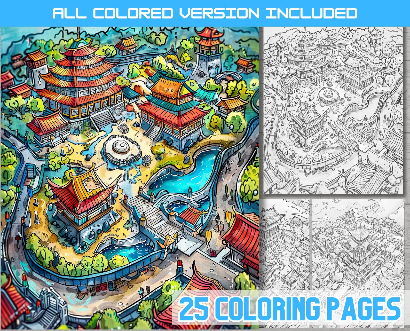 Ancient China Town Map Coloring Pages: Kids & Adults (digital Download ...