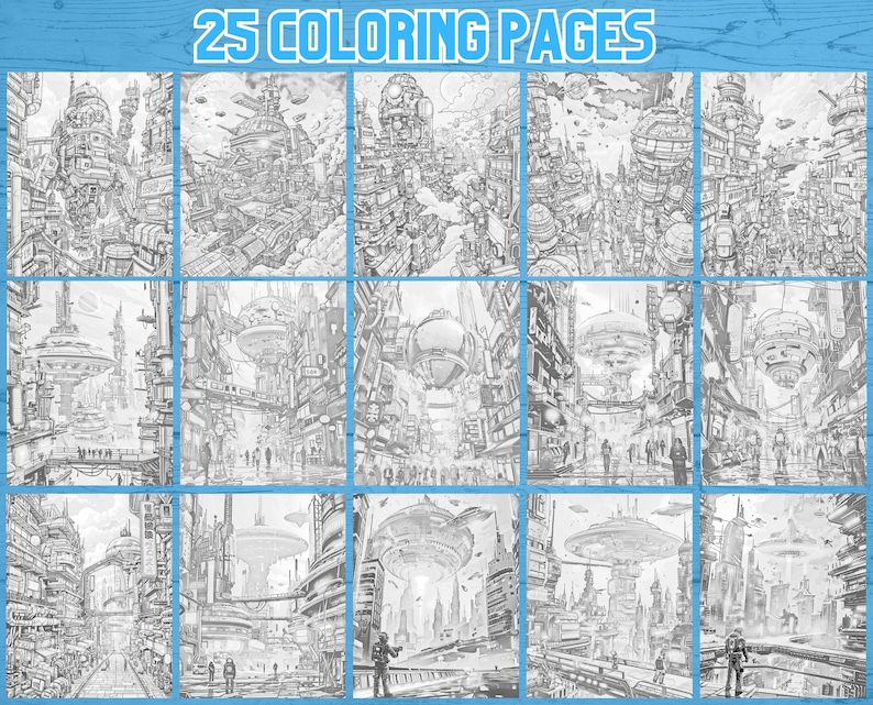 Futuristic City Coloring Book, Sci-fi Space Station Scenes, Advanced ...