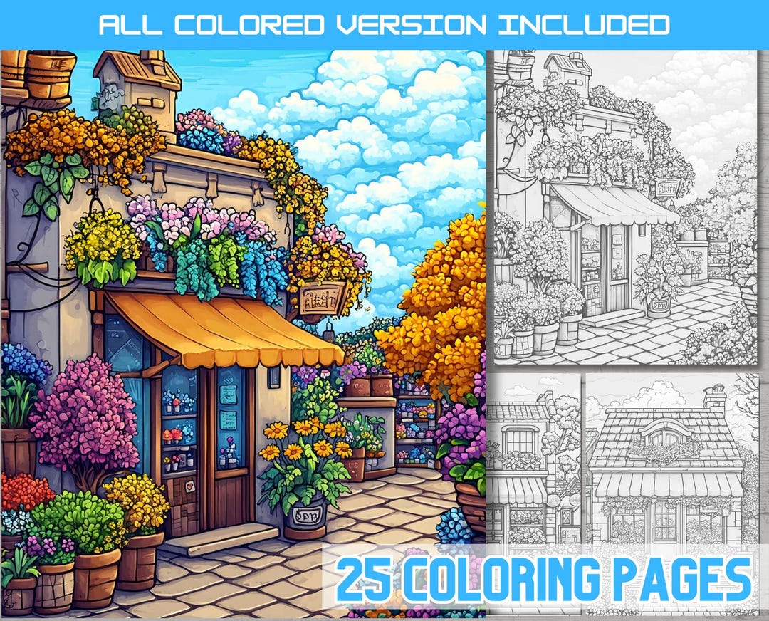 Charming Flower Shop Coloring Book, Floral Store Pages, Blooming ...