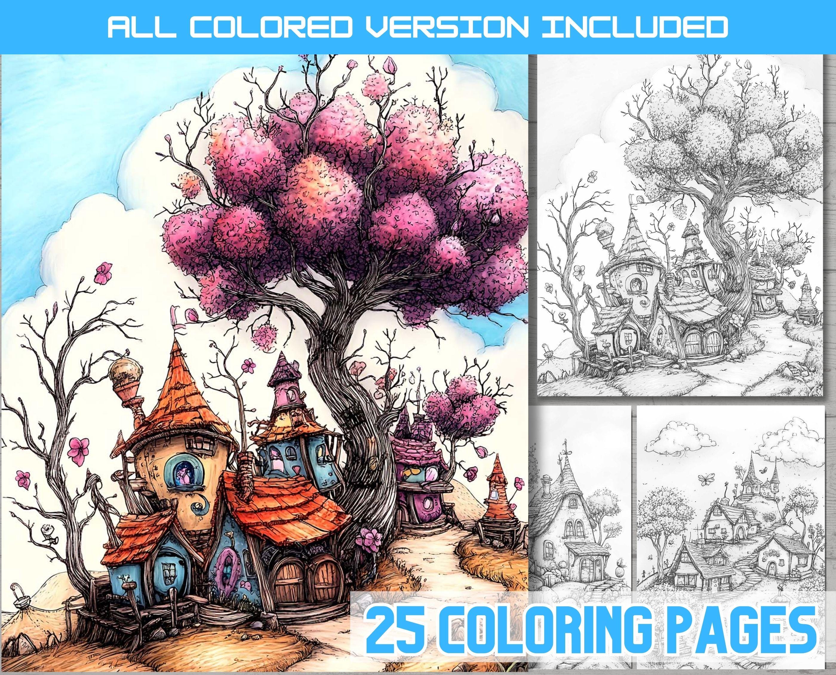 Fantasy Village Coloring Pages: Fairytale Houses, Storybook Art (PDF ...