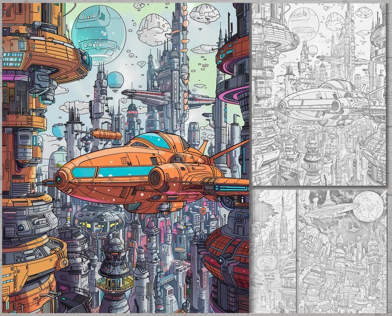Futuristic City Coloring Pages: Space Metropolis Artwork (PDF Download ...