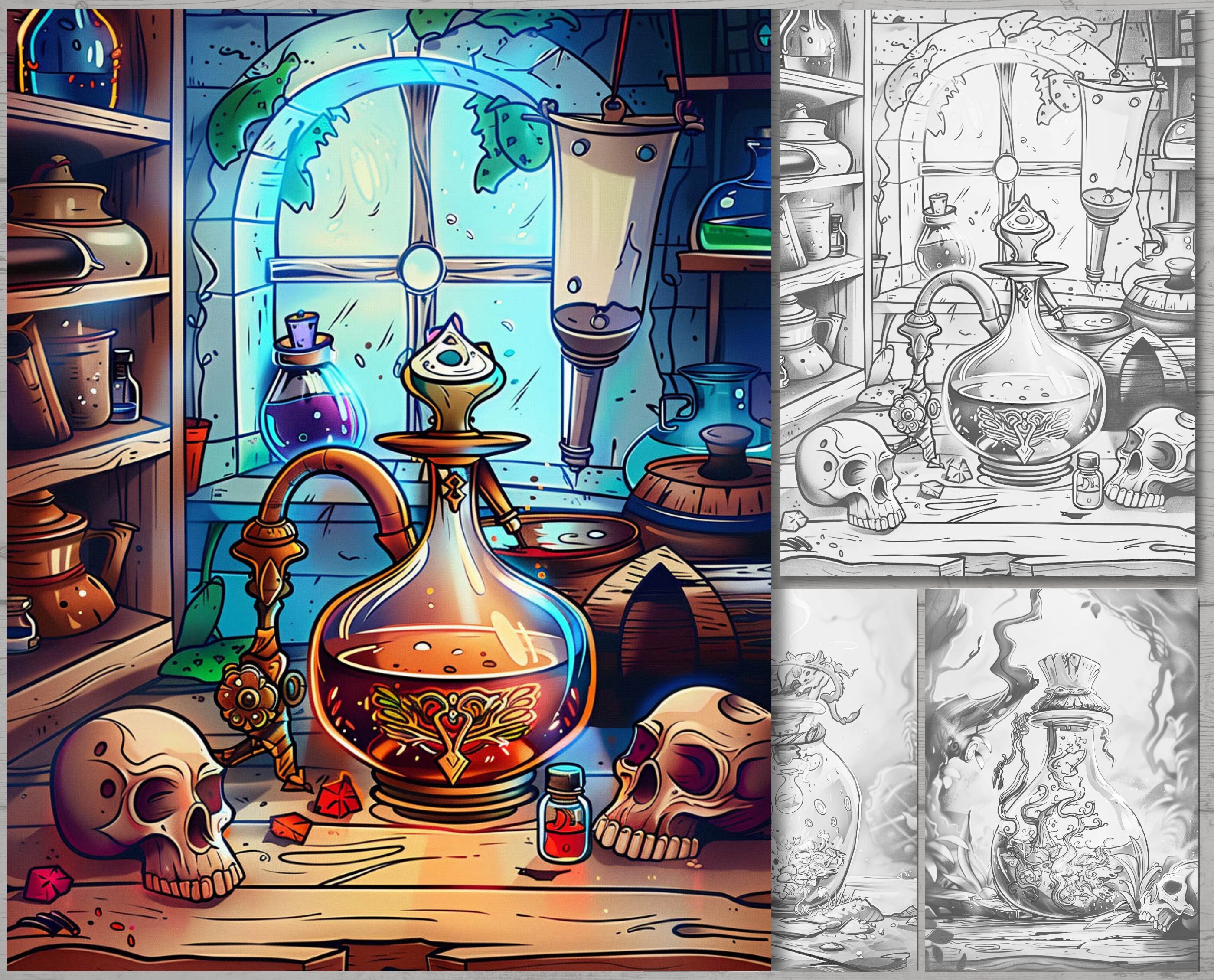 Magic Potion Lab Coloring Pages, Magic Potion Lab Coloring Book, Adult ...