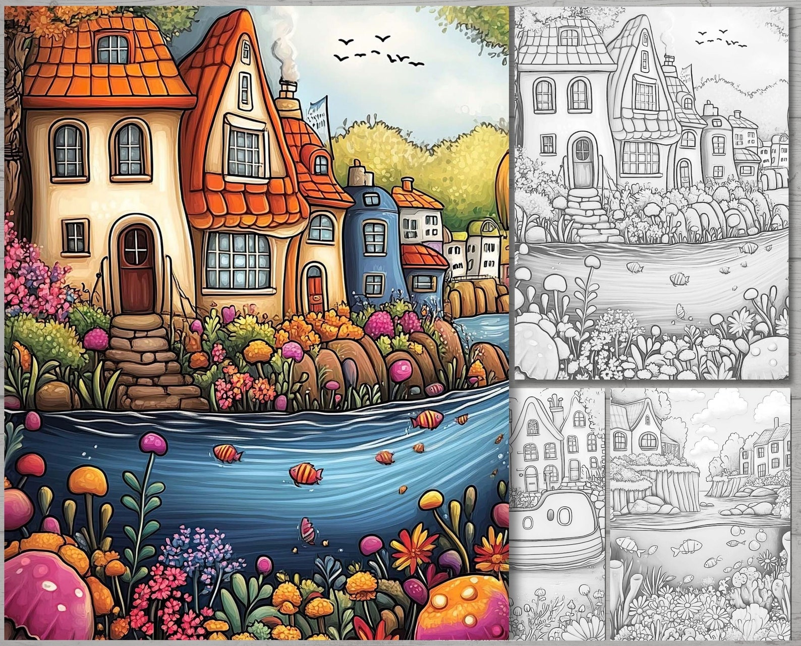 River Coloring Book: Boats, Flowers, Relaxing Scenes (PDF Download) - Etsy