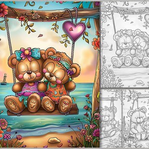 Cute Teddy Bear Coloring Book, Adorable Love Flowers and Bears, Sweet ...