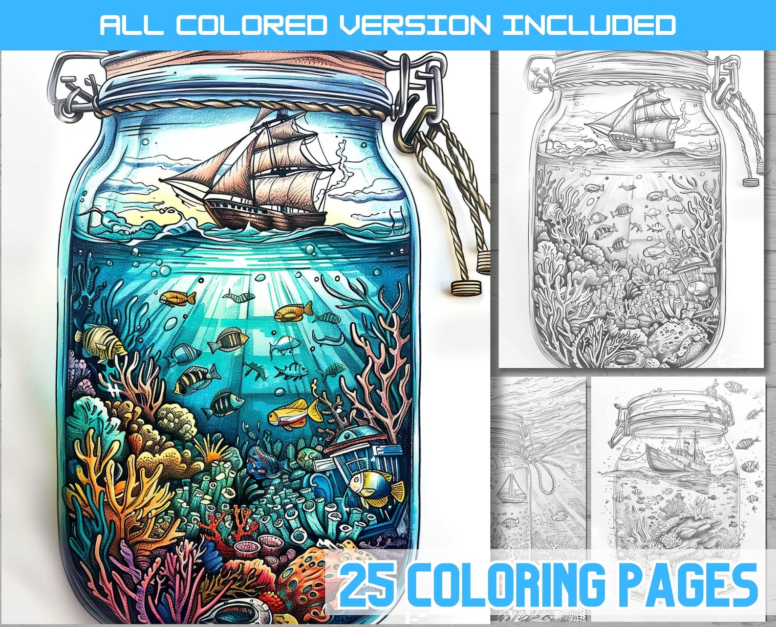 Sea in a Jar Coloring Book: Nautical Marine Life (PDF Download) - Etsy