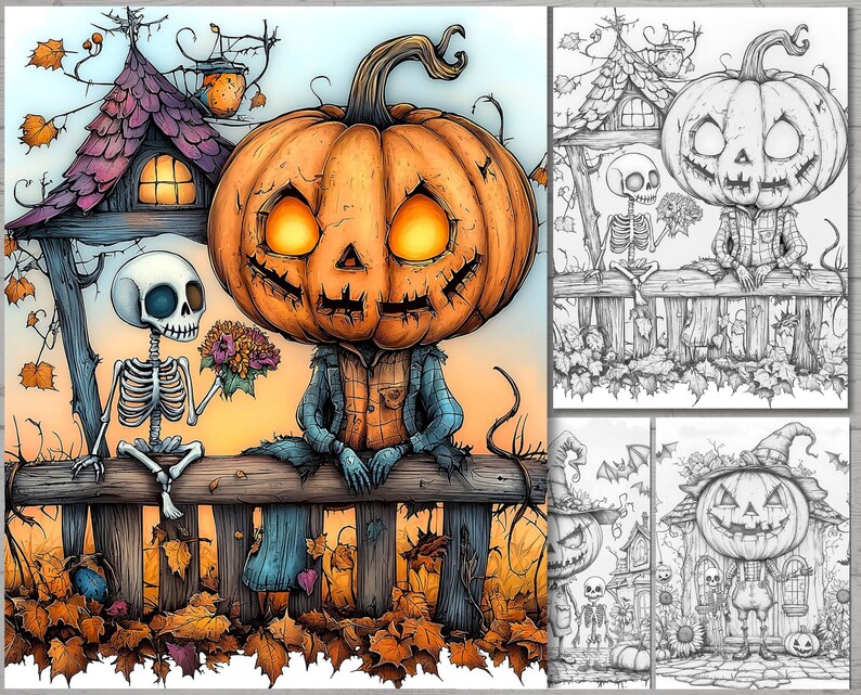 Spooky Scarecrow Halloween Coloring Book: Pumpkin Head Pages (printable ...