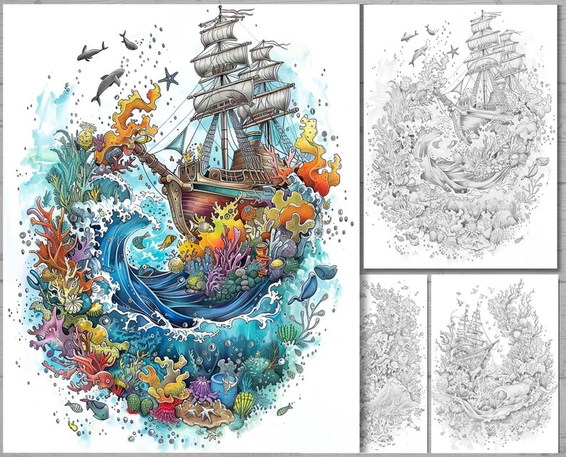 Nautical Coloring Book: Surreal Ocean Adventure (PDF Download) - Etsy