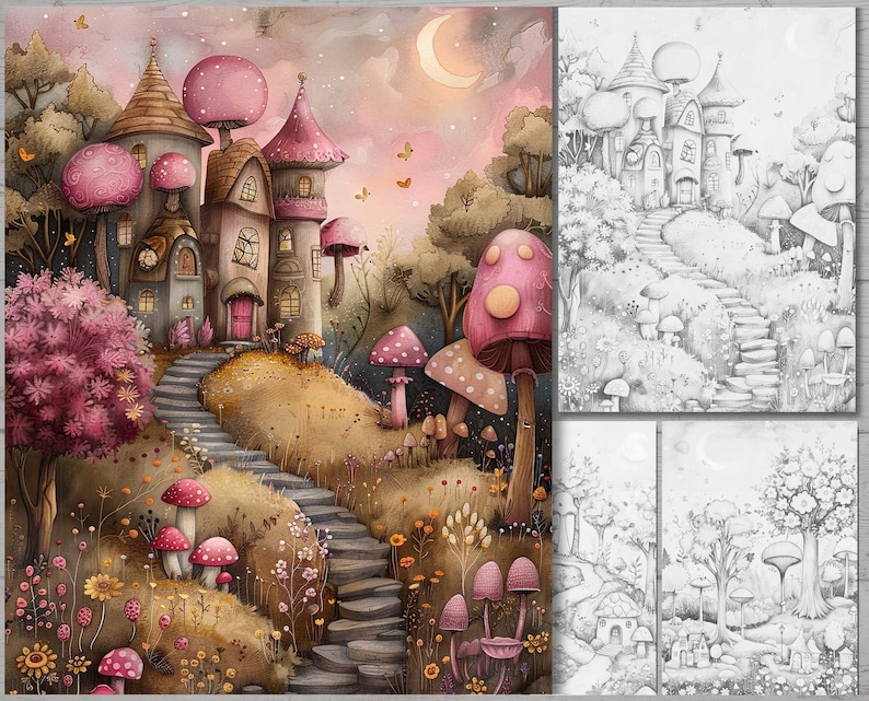 Fantasy Village Coloring Book: Enchanted Houses, Magical Landscape (PDF ...