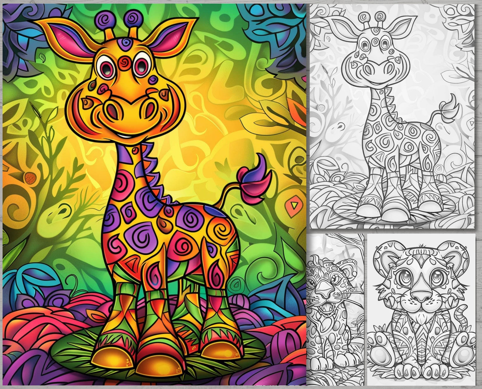 Animals Mandala Coloring Book: Full Color & Grayscale (PDF Download) - Etsy