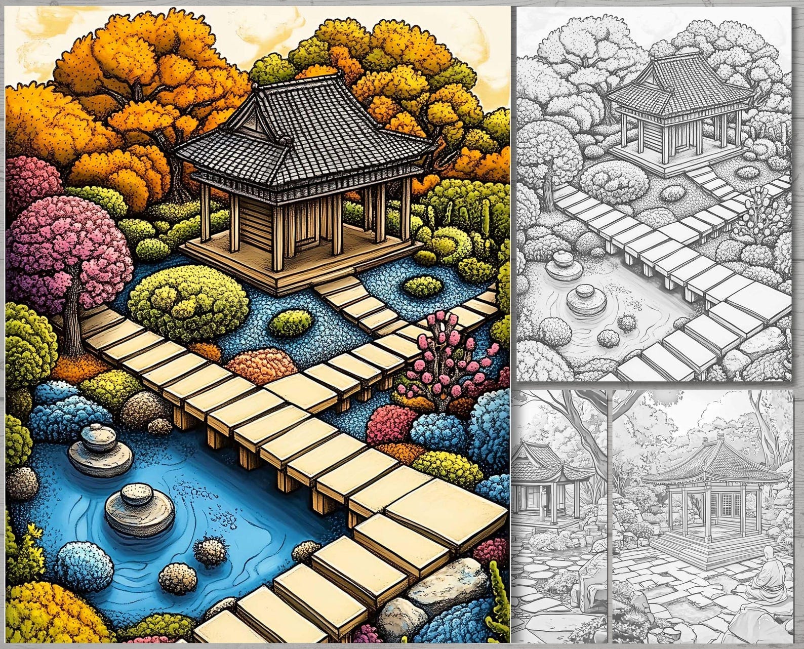 Zen Garden Coloring Book: Japanese Temple Art (printable PDF) - Etsy