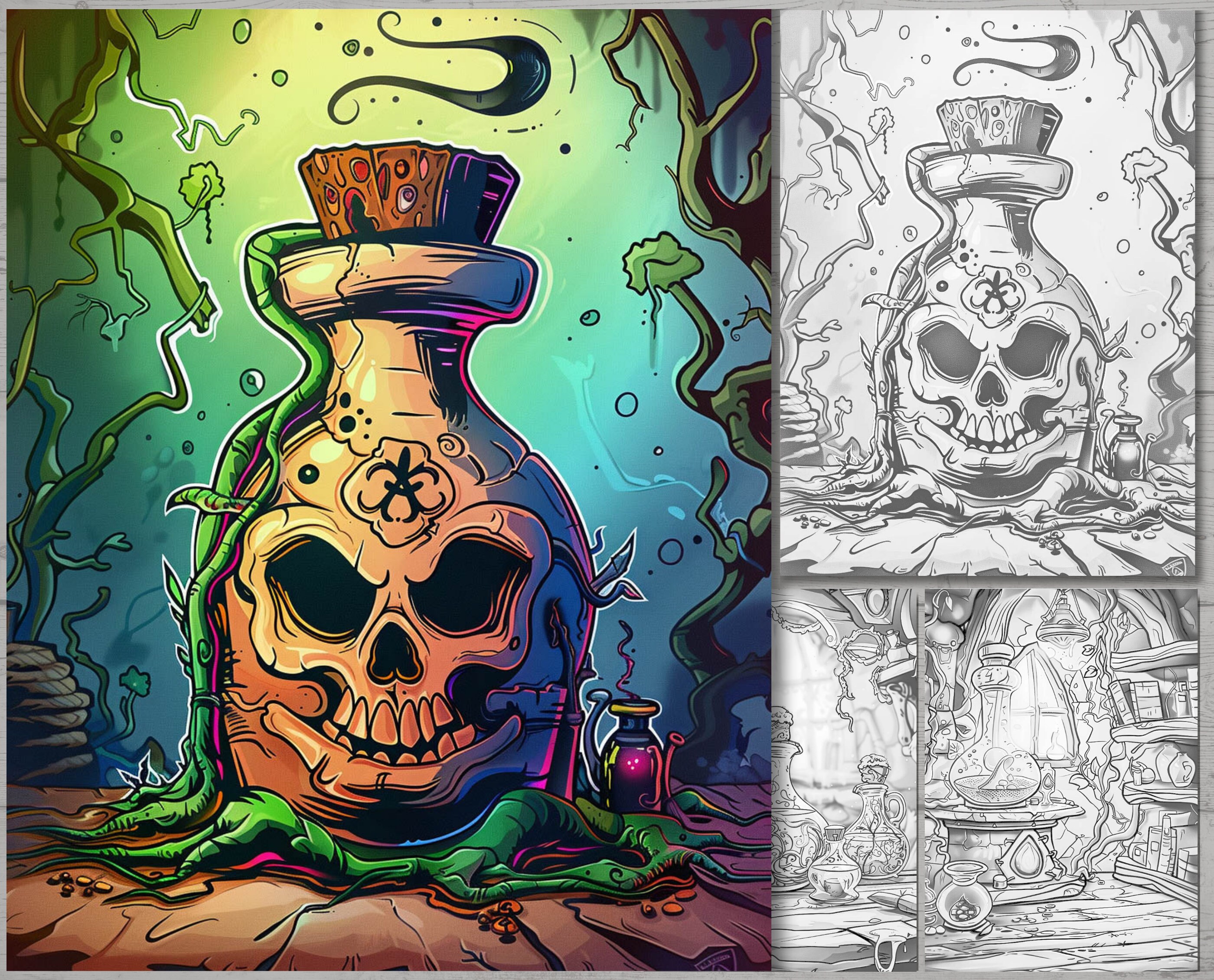 Magic Potion Lab Coloring Pages, Magic Potion Lab Coloring Book, Adult ...