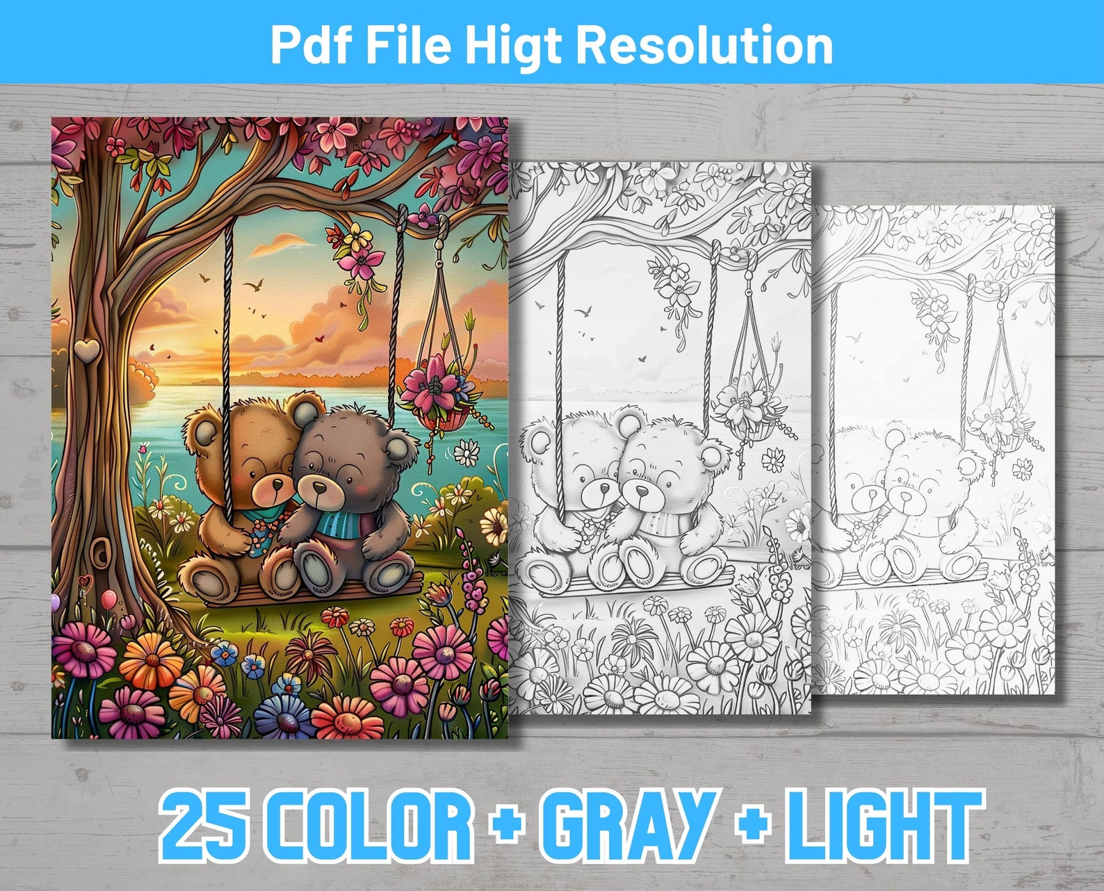 Cute Teddy Bear Coloring Book, Adorable Love Flowers and Bears, Sweet ...