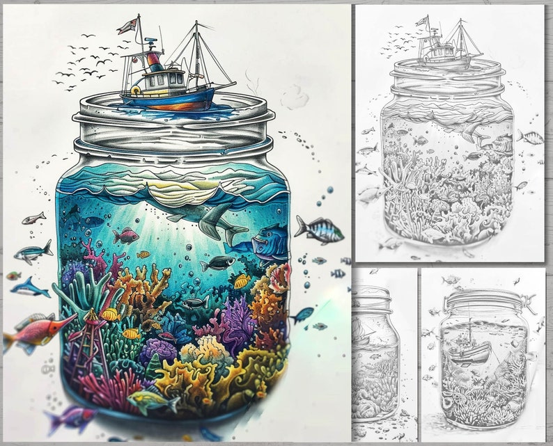 Sea in a Jar Coloring Book: Nautical Marine Life (PDF Download) - Etsy