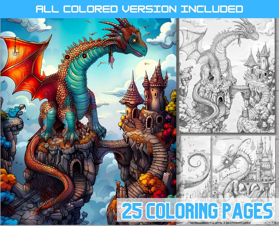 Magical Castle and Dragon Coloring Book: Fantasy Art (PDF) - Etsy