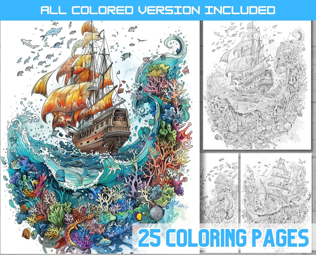 Nautical Coloring Book: Surreal Ocean Adventure (PDF Download) - Etsy