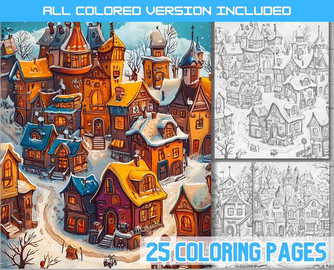Winter Village Coloring Book: 25 Festive Christmas City Pages (PDF) - Etsy
