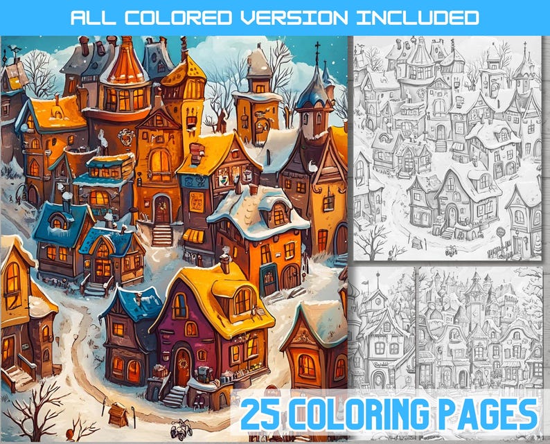 Winter Village Coloring Book: 25 Festive Christmas City Pages (PDF) - Etsy